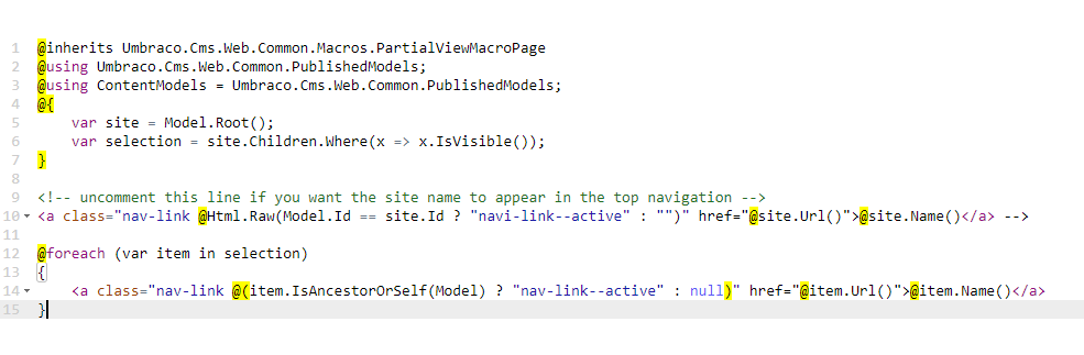 Navigation Bar Menu Modelroot And Isvisible Using Umbraco And Getting Started